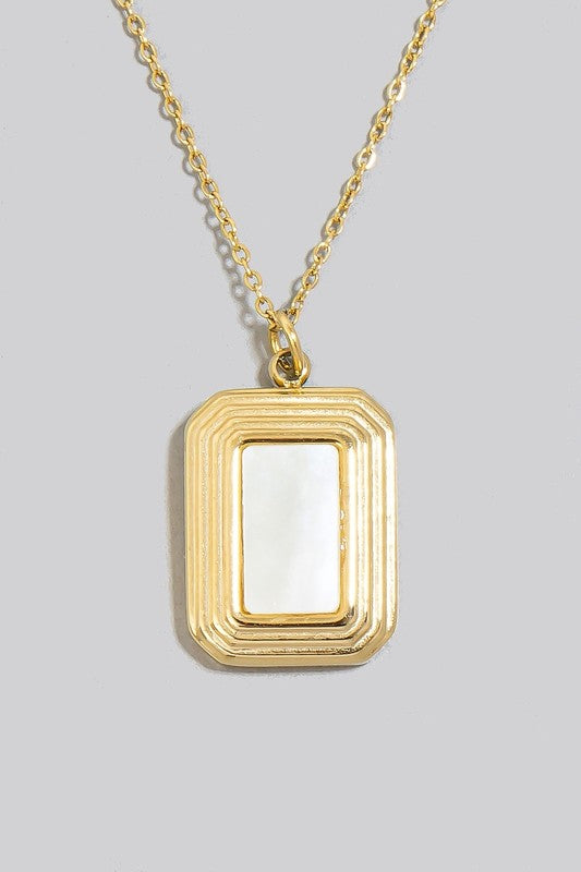 Stainless Steel Rectangle Stone Pendant Necklace/ Ivory – Silver Dollar ...
